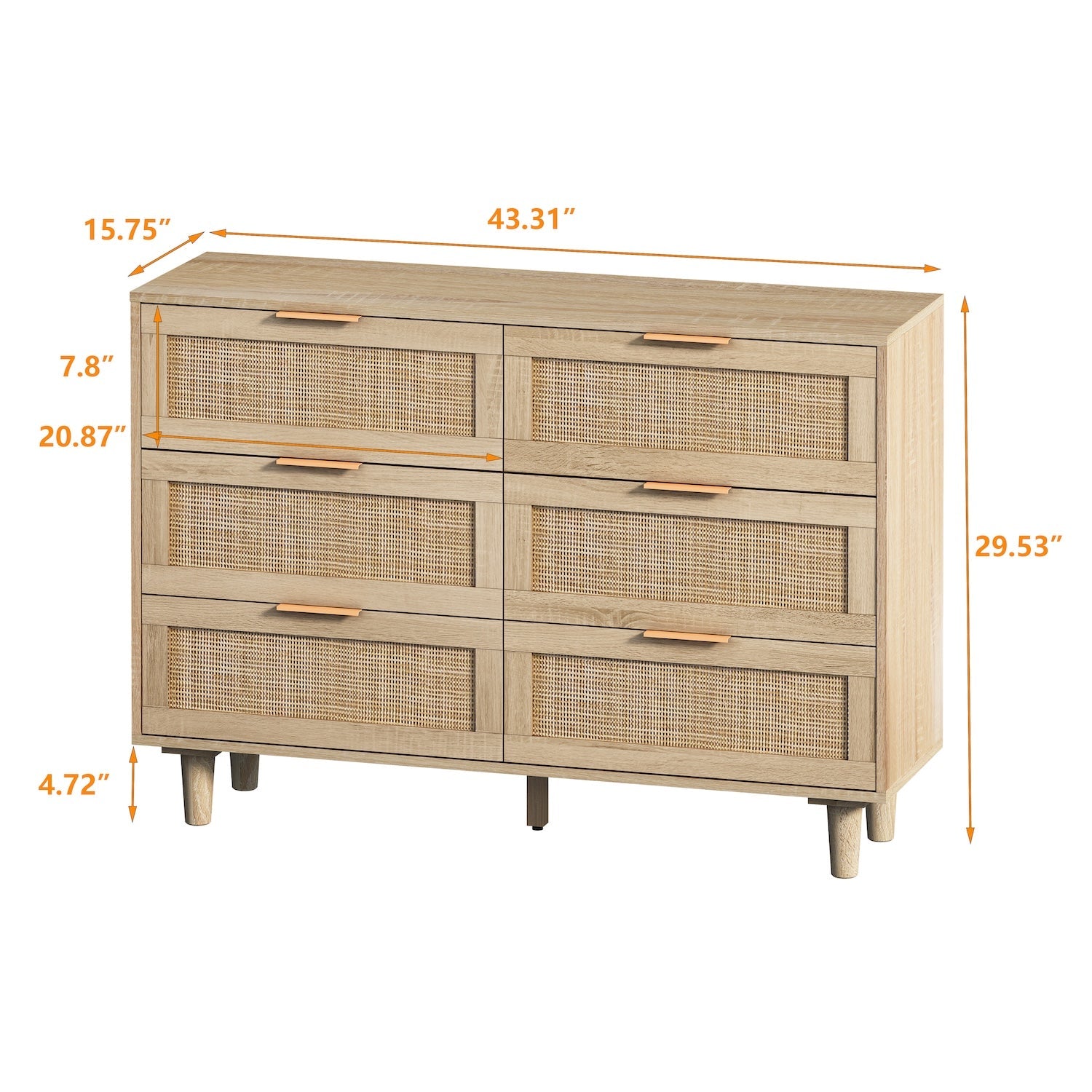 Danita 6-Drawer Cabinet in Natural Finish with Rattan Drawer Fronts ...