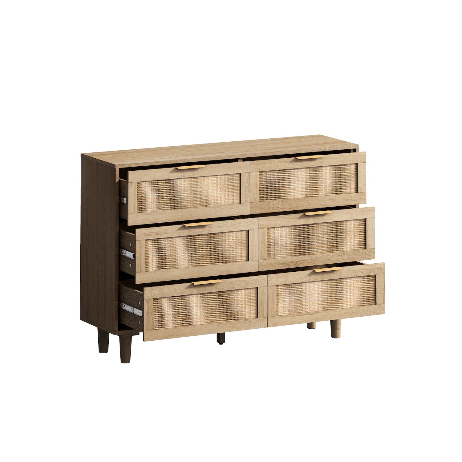 Danita 6-Drawer Cabinet in Natural Finish with Rattan Drawer Fronts ...